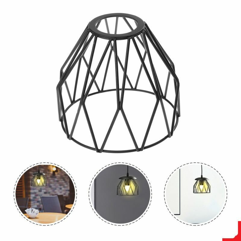 Кованый железный абажур, черный проволочный каркас, декоративное освещение, размеры 9.30X9.30X8.00CM