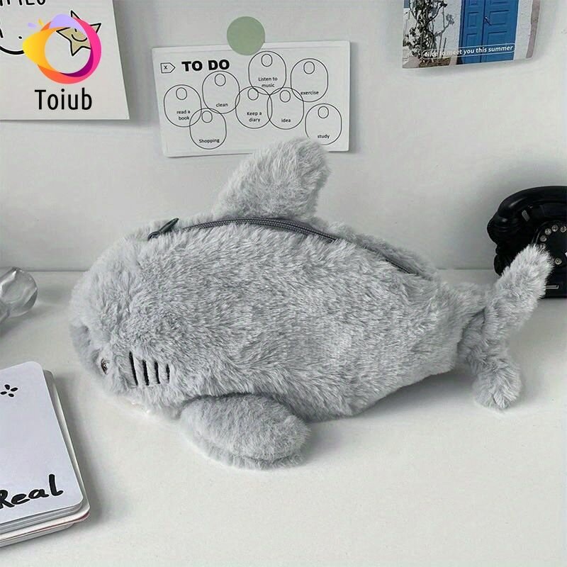 Плюшевый пенал Акула, светло-серый, 1 шт.