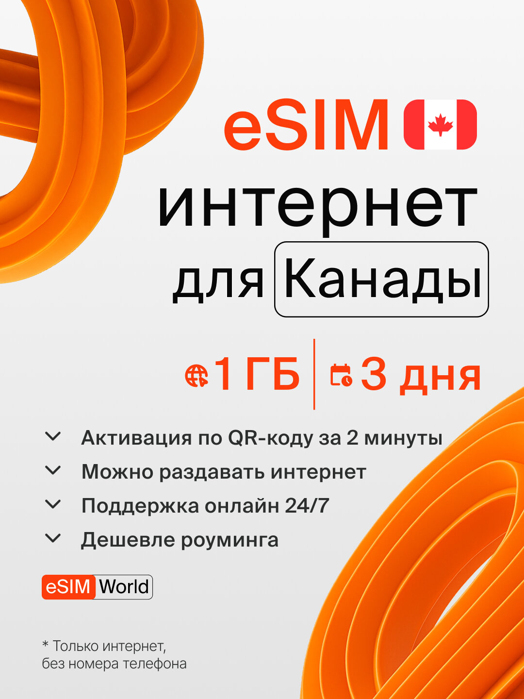 1 ГБ / 3 дня: Туристическая eSIM Канада интернет в Торонто и Ванкувере