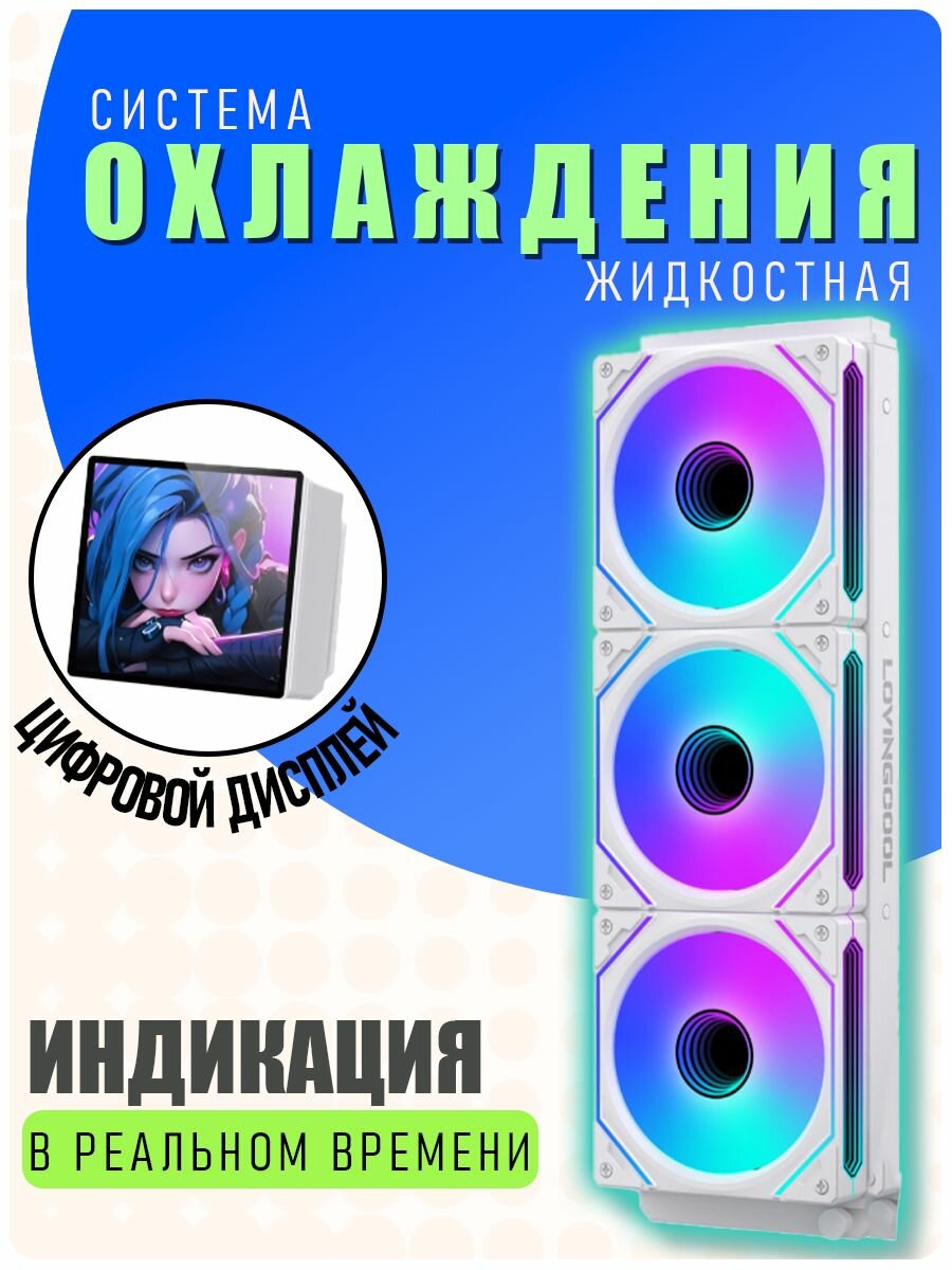 Водяное охлаждение для процессора ПК LOVINGCOOL 6PRO / Трехсекционная. C интерактивными экранами / Белая
