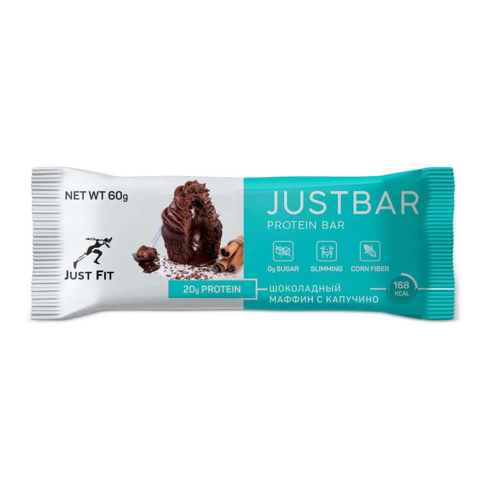 Just Fit JUSTBAR Протеиновый батончик 60 г со вкусом шоколадный маффин с капучино 20 шт