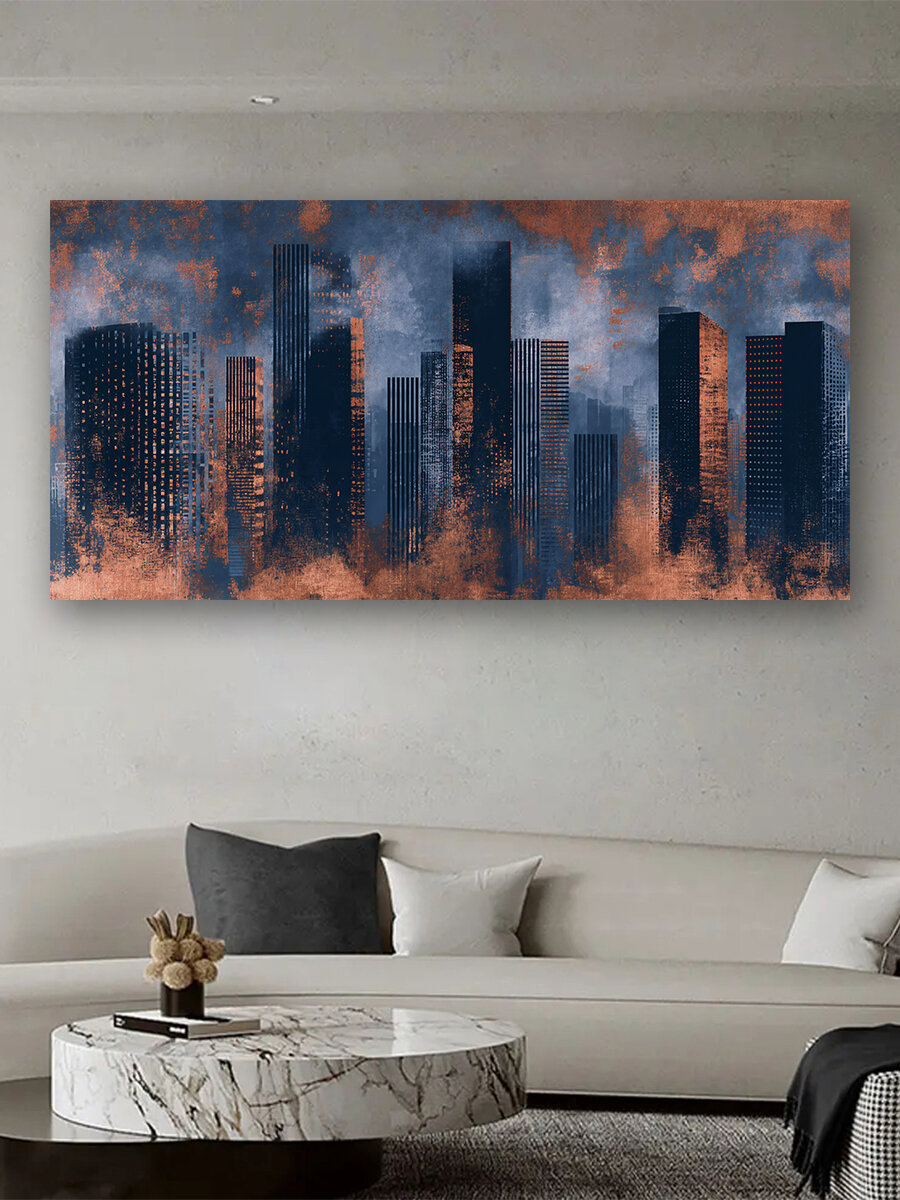 Интерьерная картина на стену горизонтальная - "Город / Пейзаж / Небоскребы" , 40х80 см.