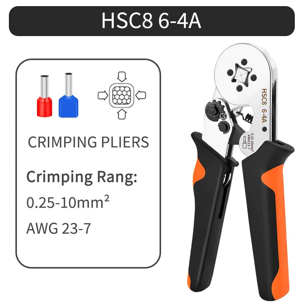 Плоскогубцы для обжима HSC8 6-4A, 0.25-10mm²