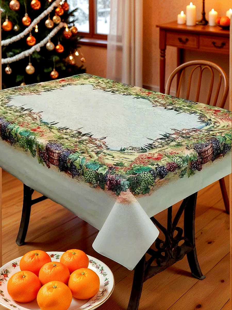 Скатерть на стол Laid Table клеенка для кухни 120x150, тканевая основа, водоотталкивающая плотная