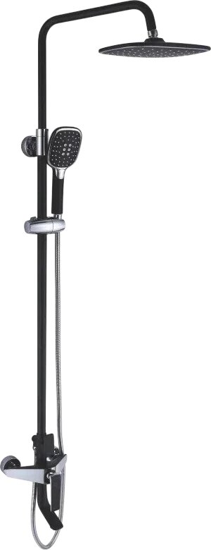 Душевая стойка Rose R1336H со смесителем, хром, черная, матовая, глянцевая, душевая система с тропическим душем, с изливом, с девиатором, с лейкой, латунная, рычаг сбоку