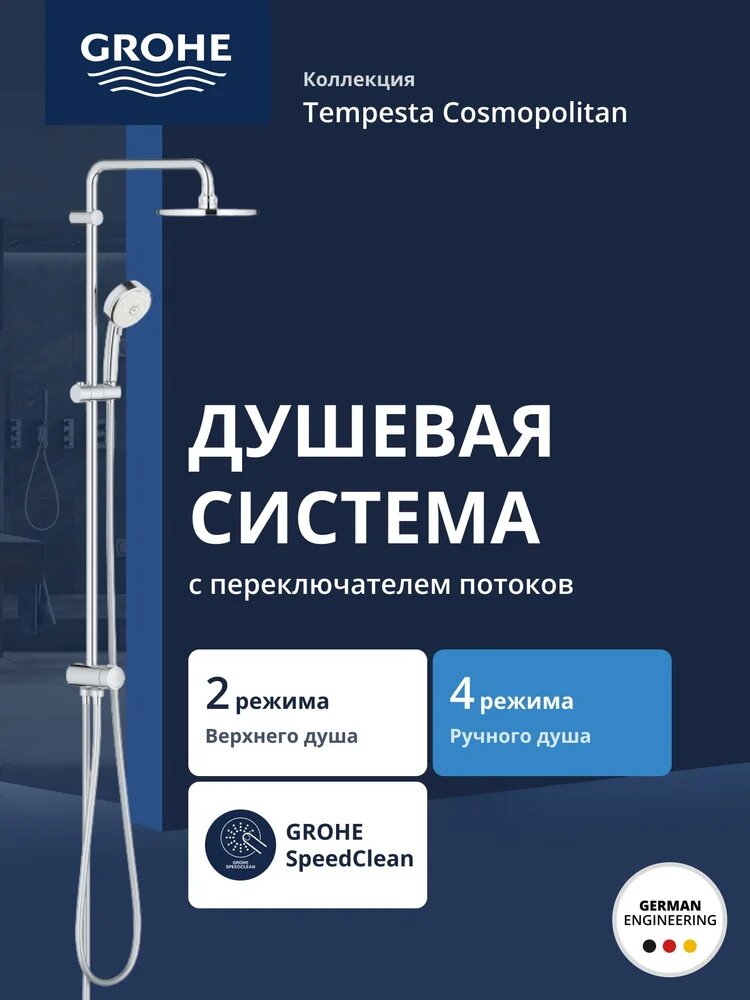 Душевая стойка Grohe New Tempesta Cosmopolitan 200 со смесителем, глянцевая, душевая система с тропическим душем, латунная