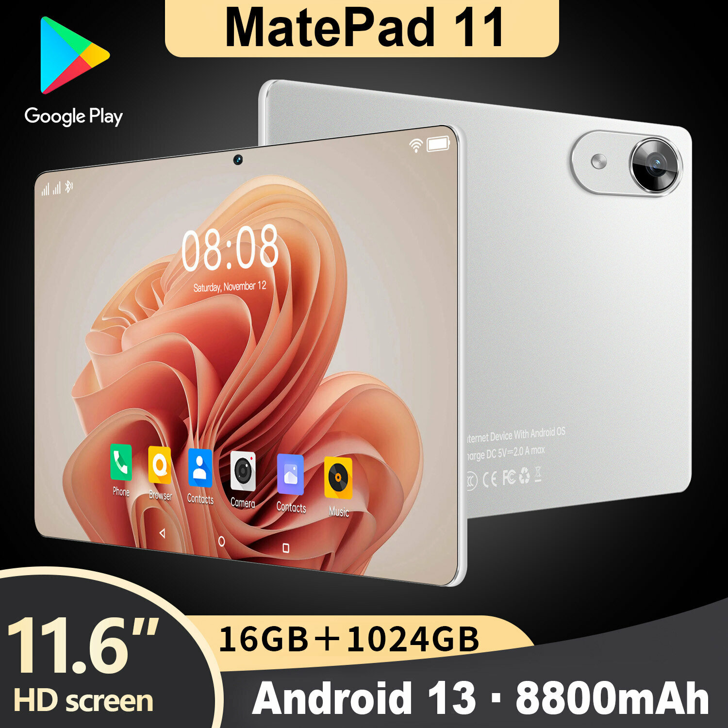 Студенческий планшет MatePad Pro 11 , 16ГБ/1024ГБ, Android 13, 11 дюймов, Серебряный--Планшетный ПК с клавиатурой