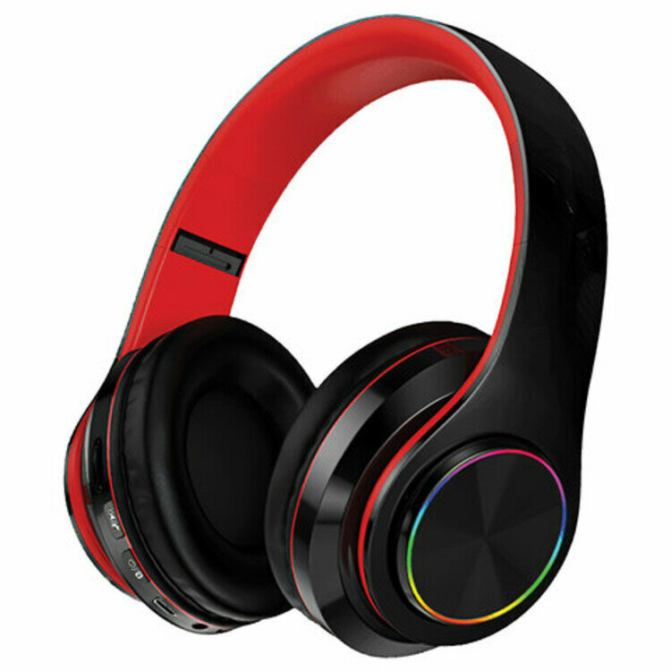 Наушники беспроводные большие светящиеся накладные, красные DASWERK (дасверк) B-39, 513807