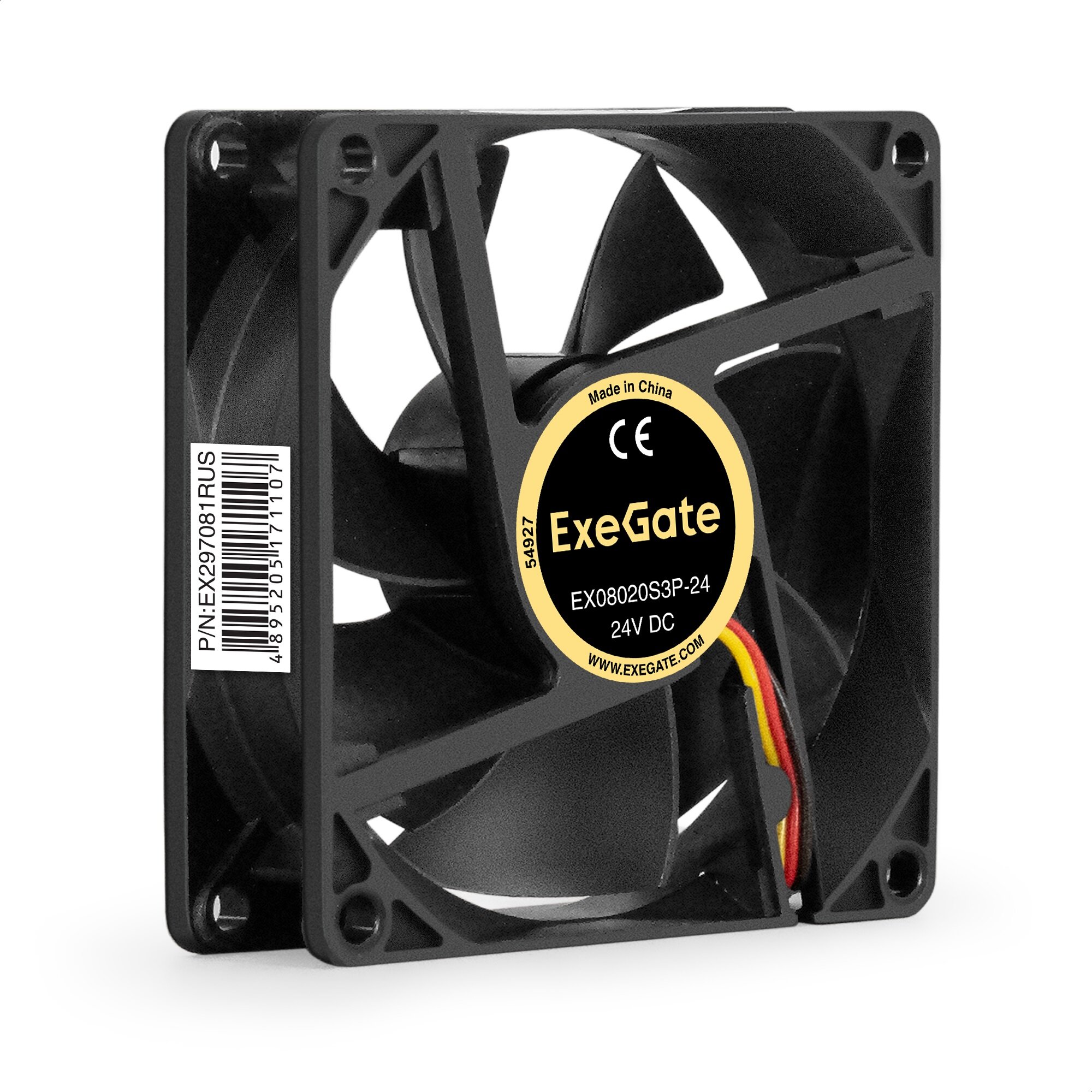 Вентилятор 24В DC ExeGate EX08020S3P-24 (80x80x20 мм, Sleeve bearing (подшипник скольжения), 3pin, 3900RPM, 41dBA) EX297081RUS