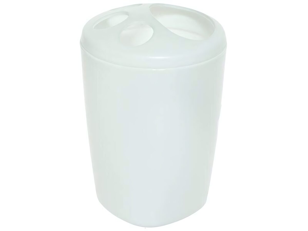 Подставка для зубных щеток Aqua, пластик, снежно-белый, цилиндрическая форма, 3 отделения, удобно для хранения