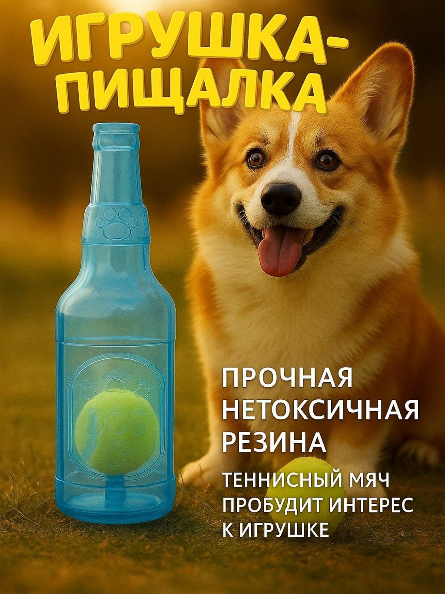 Игрушка для собак бутылка-пищалка с мячиком
