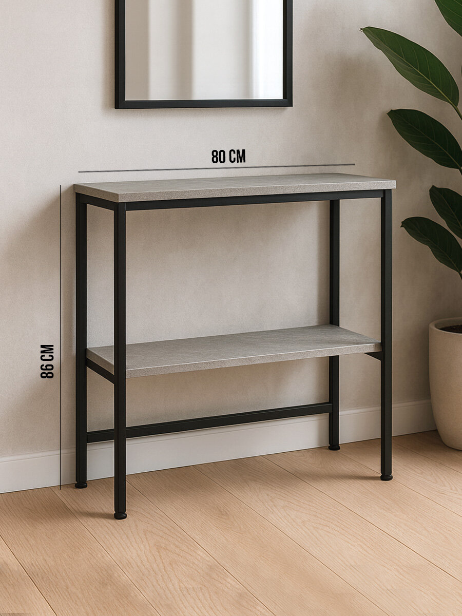 Консольный узкий столик в прихожую и гостиную в стиле лофт, напольный с металлическим каркасом и деревянной столешницей