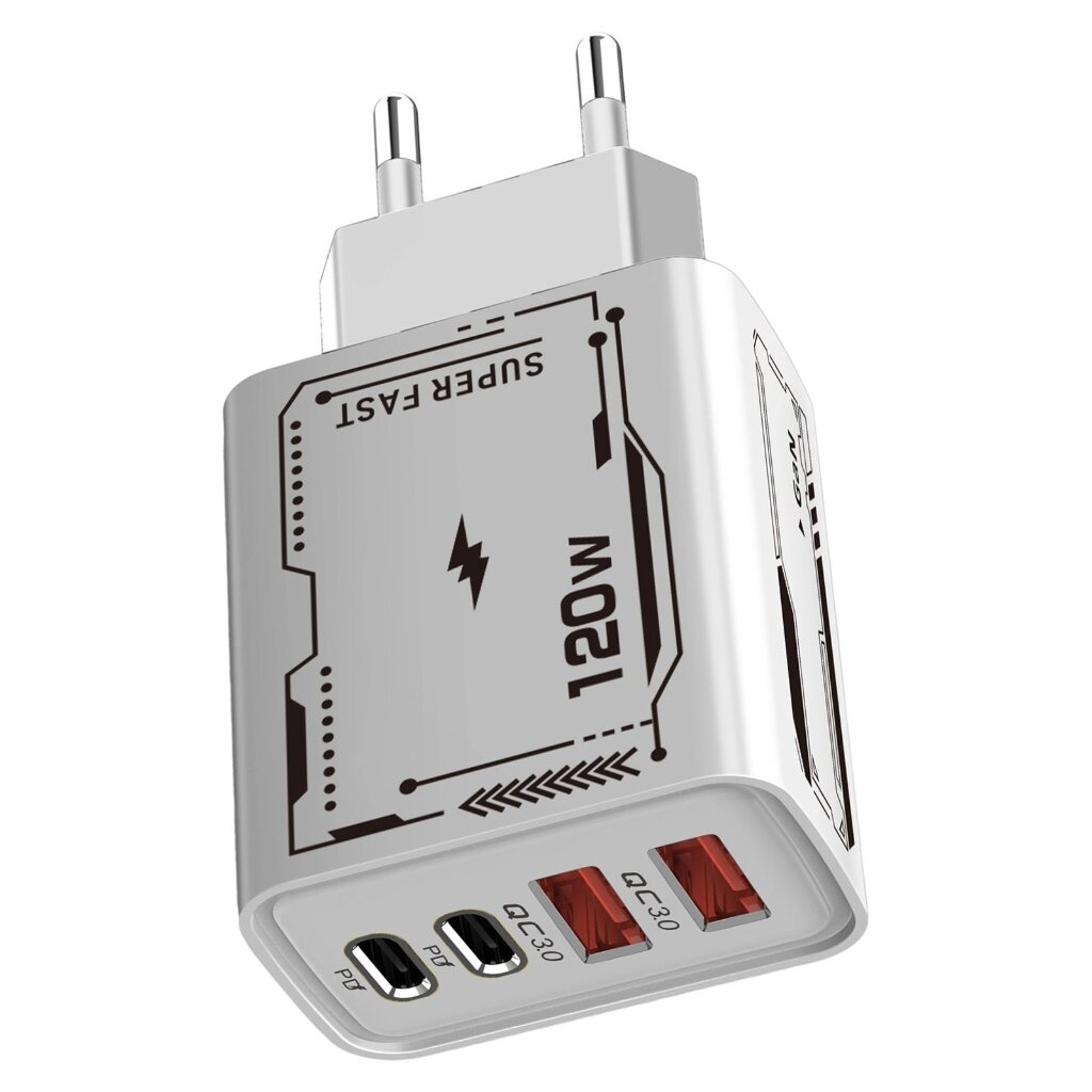 Зарядное устройство европейского стандарта мощностью 120 Вт, два порта PD USB, поддержка нескольких устройств, Дизайн для путешествий