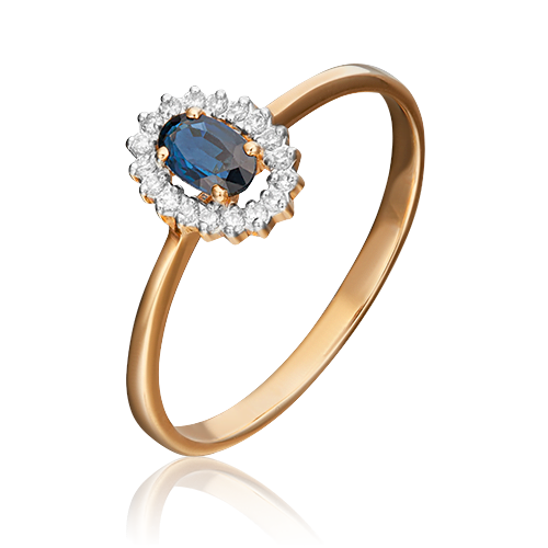 Кольцо, красное золото, 585 проба, бриллиант, сапфир