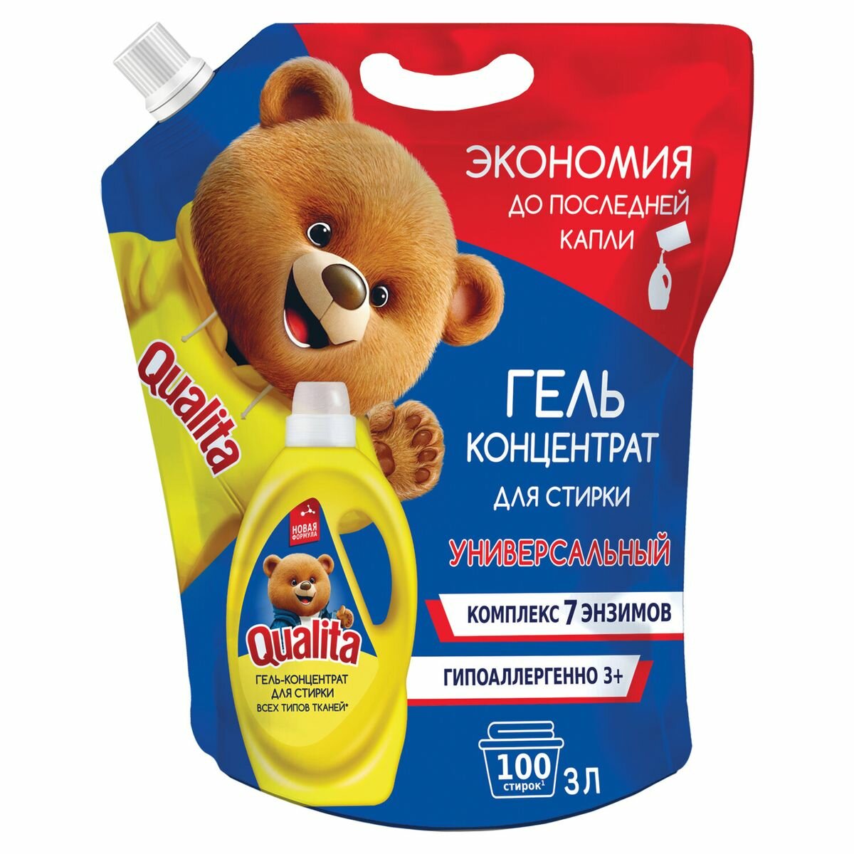 Средство для стирки жидкое Qualita, 3л, концентрат, дой-пак (11435)