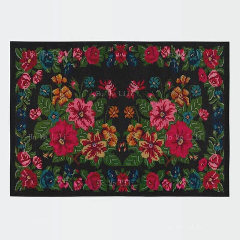 Фланелевый ковер "Готический коз Розовый Цветочный Череп дикие розы грибы искусство"