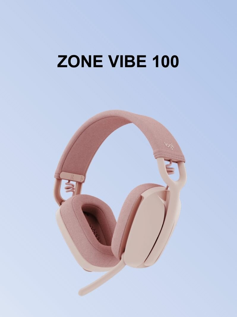 Наушники Logitech Zone Vibe, беспроводные, розовые, игровые, с микрофоном, складные