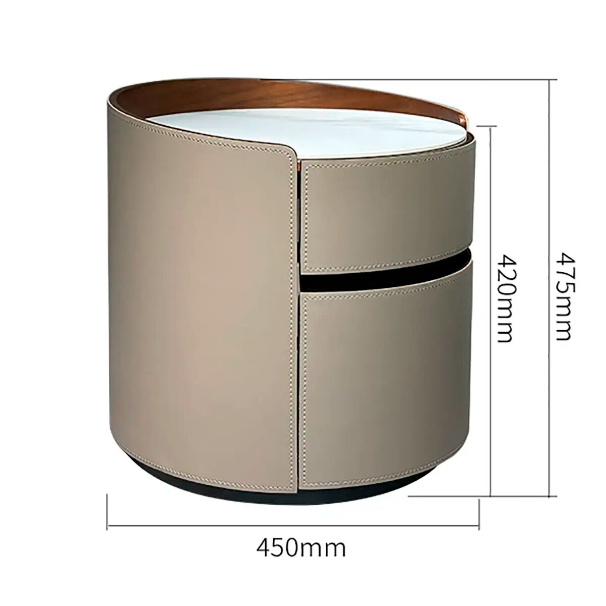 Прикроватная тумба круглая обитая седельной кожей Amplit (хаки, керамическая столешница)