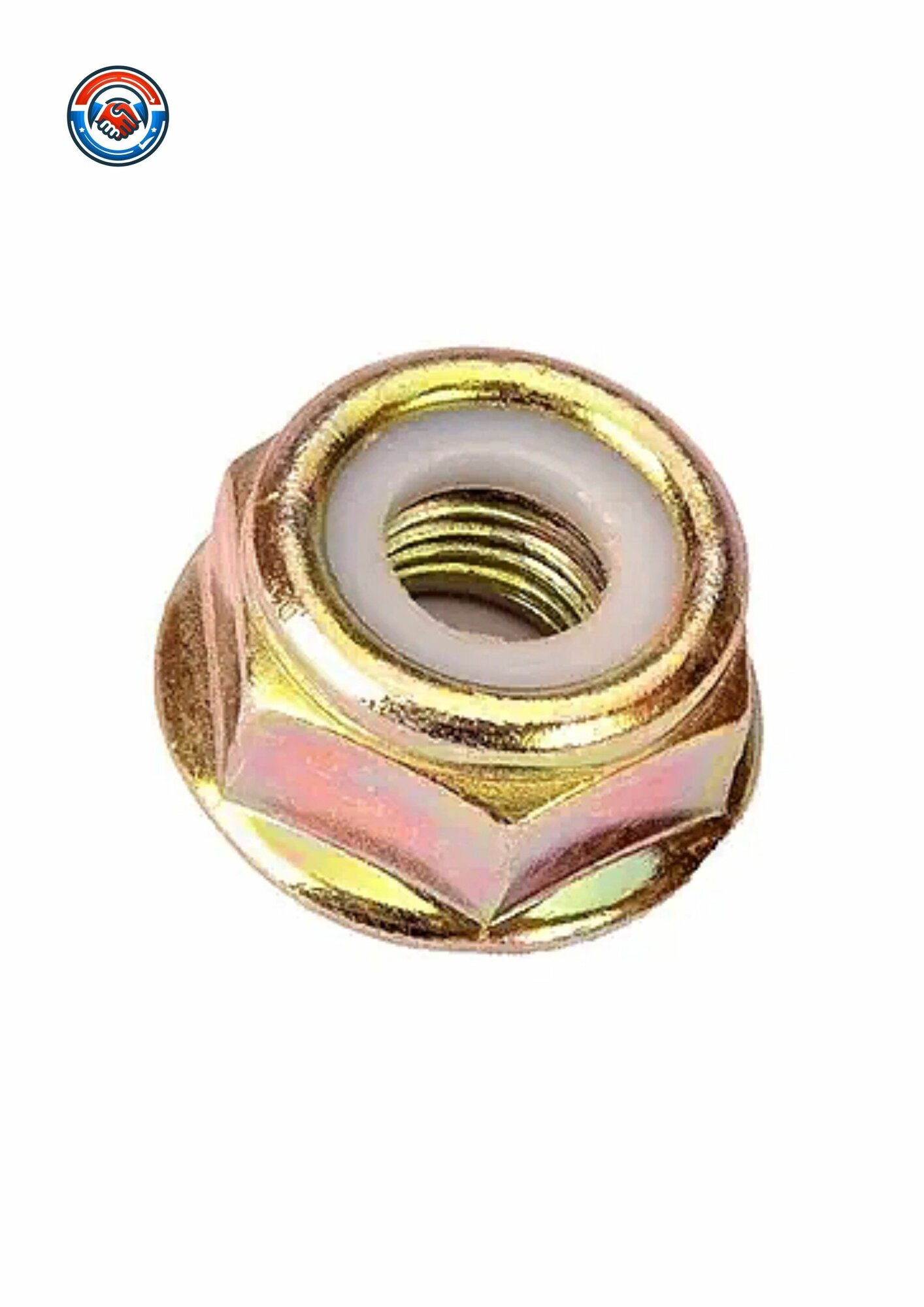 Гайка шестигранная самоконтрящаяся М8 левая резьба с фланцем для косилок и виброустойчивых конструкций, стальная гайка с пластиковым кольцом против самоотвинчивания