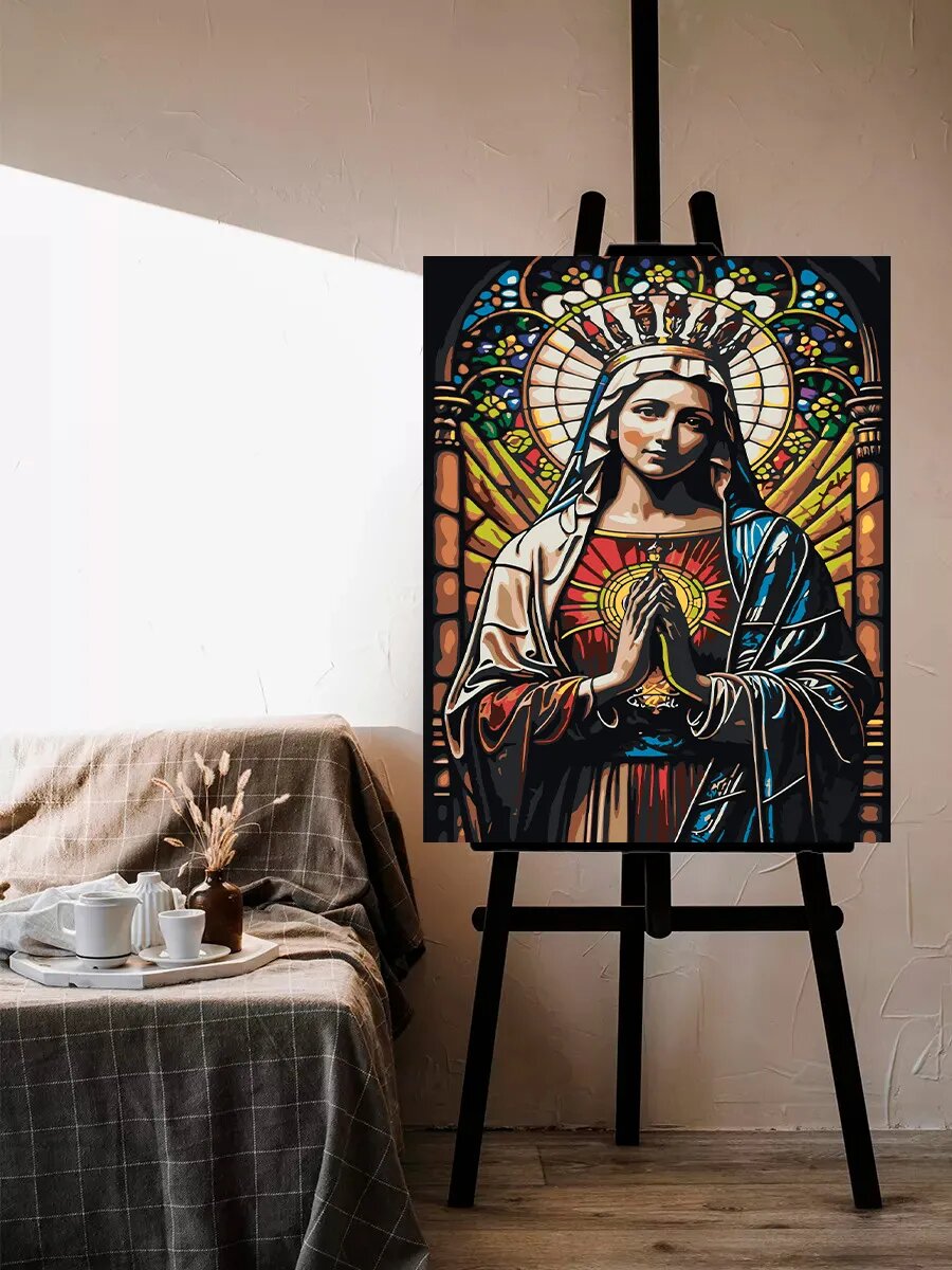Картина по номерам Virgin Mary Дева Мария Витраж Религия
