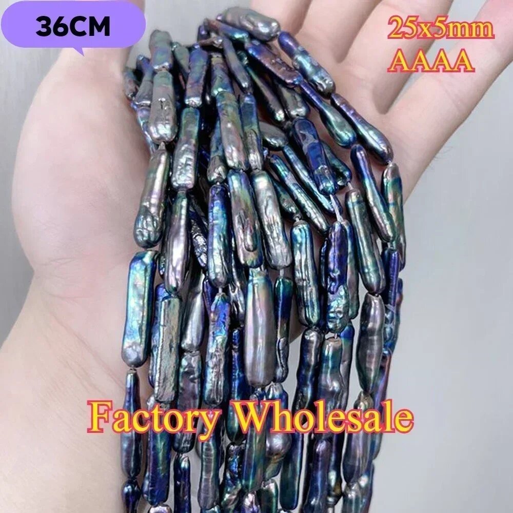 Натуральный пресноводный фиолетовый жемчуг 25x5мм для ожерелья и браслета черный