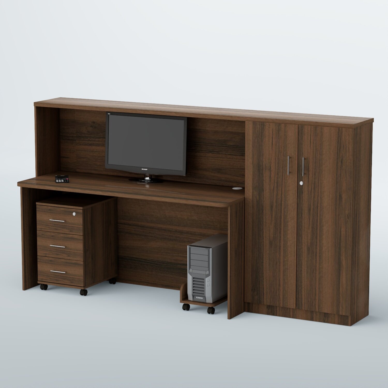 Ресепшн с тумбами и фасадными планками вега №6Д, Орех. Производство товара - компания ТОБ.