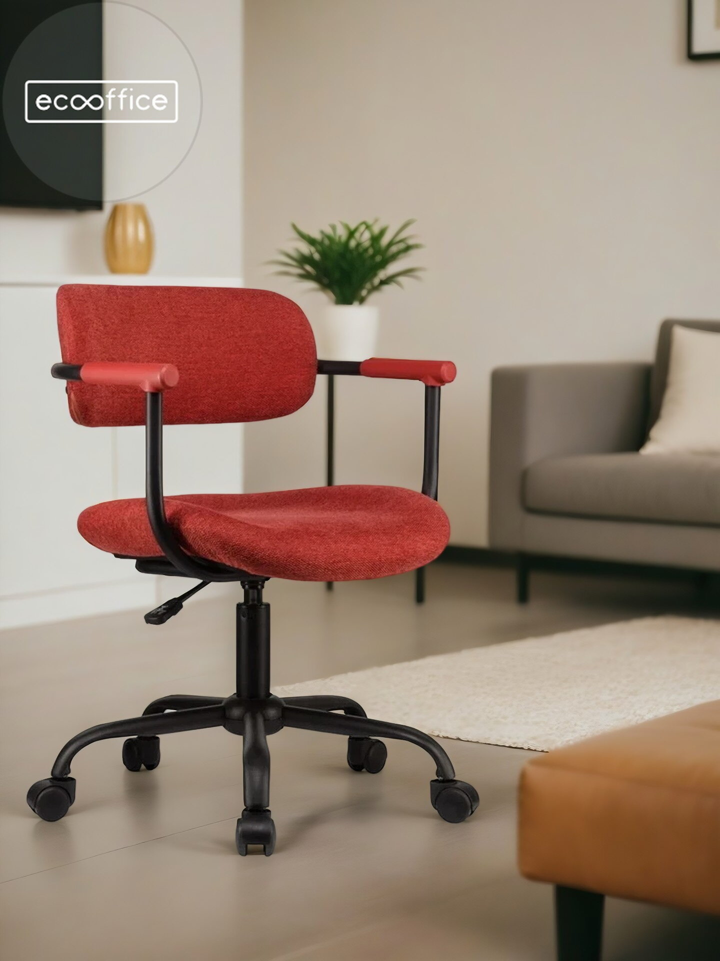 Кресло компьютерное офисное RV Design KOLIN W-231, стул крутящийся на колесиках, Красная ткань