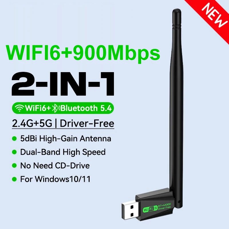 Kebidumei беспроводной адаптер Wi-Fi 900 Мбит/с Type2