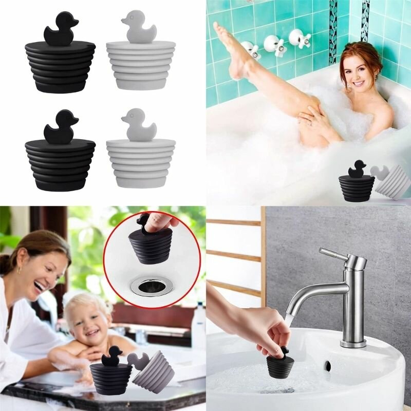 2шт, силиконовая пробка для ванны типа "утка"-черный