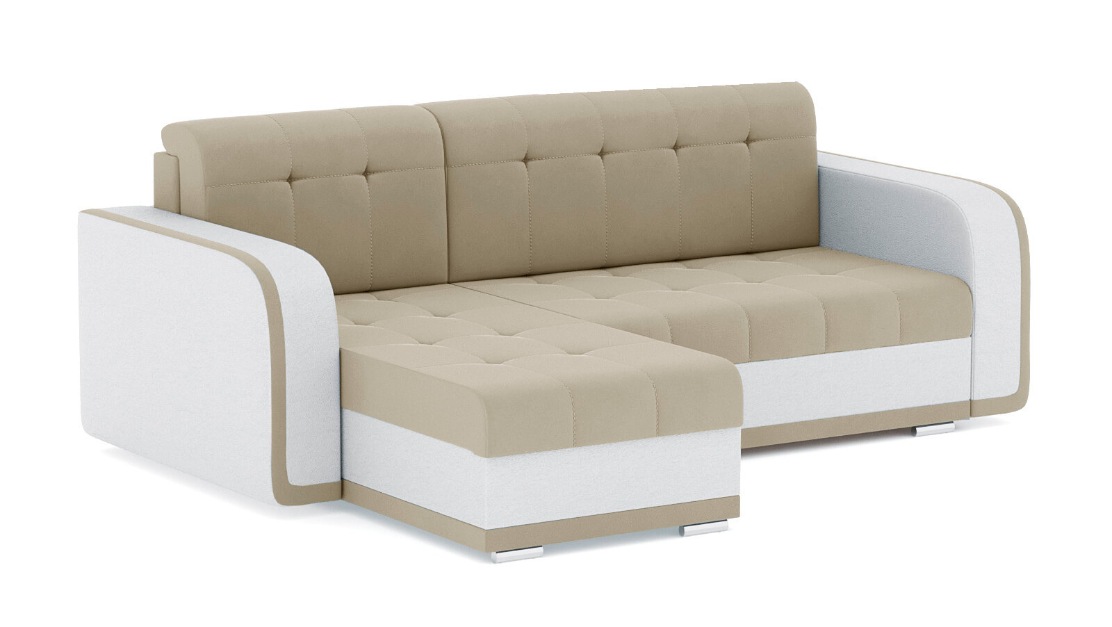 Угловой диван кровать Генри, еврокнижка, угол левый/правый, велюр Зара Сафари / кожзам белый