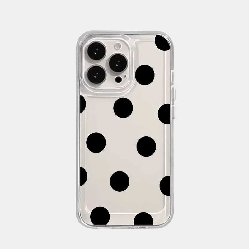 Черный чехол для телефона с крупными горошками для iPhone 16, 16e, 17 Air, 17E, 15, 14, 12, 13, 11 Pro Max, корейский мягкий чехол-накладка в стиле INS, Funda Bumber
