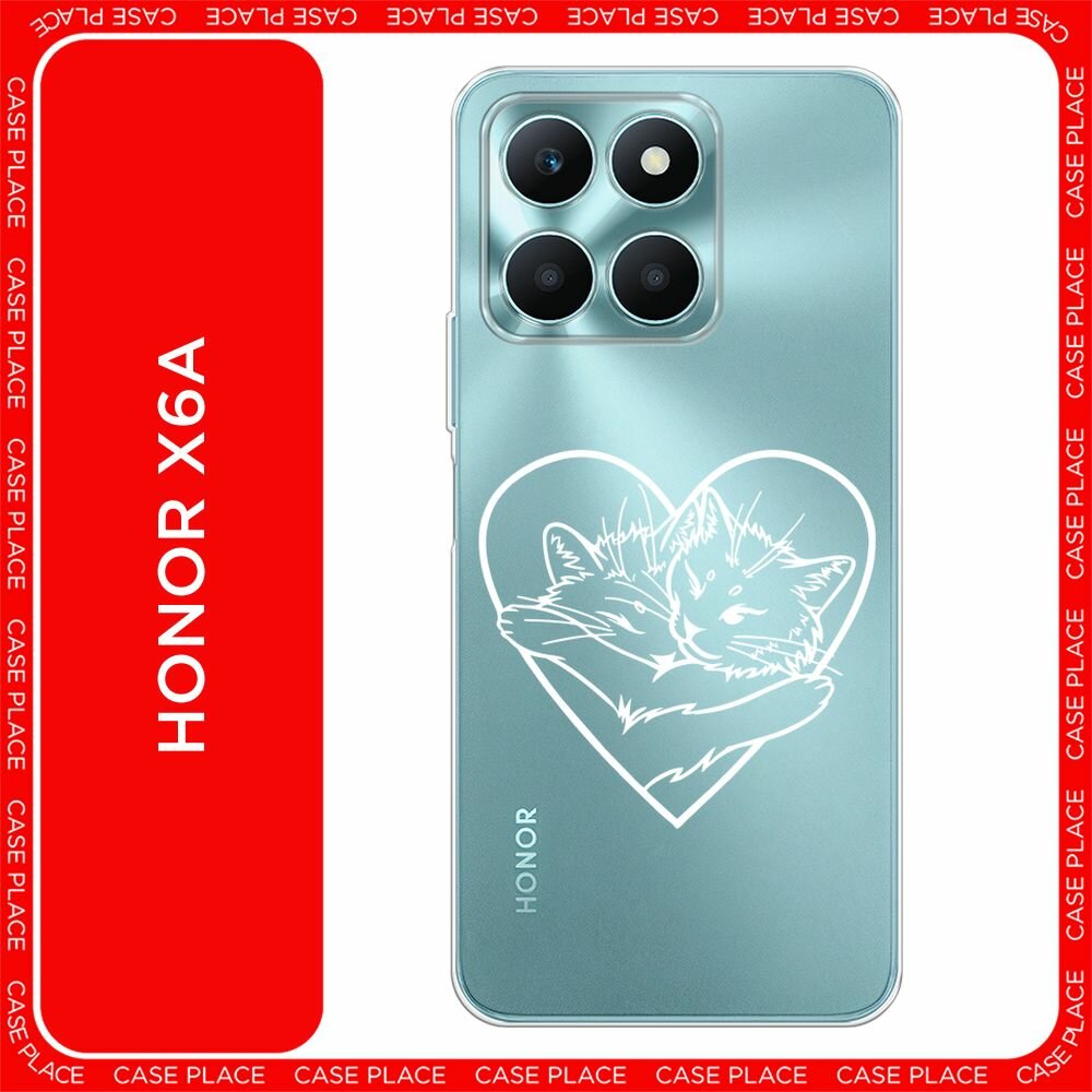 Чехол на Honor X6A / Хонор X6A с принтом "Влюблённые котики рисунок 2 - 14 февраля", прозрачный
