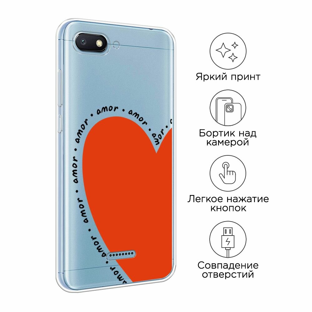 Чехол на Xiaomi Redmi 6A / Сяоми Редми 6А с принтом "amor heart 2 - 14 февраля", прозрачный — фото 1