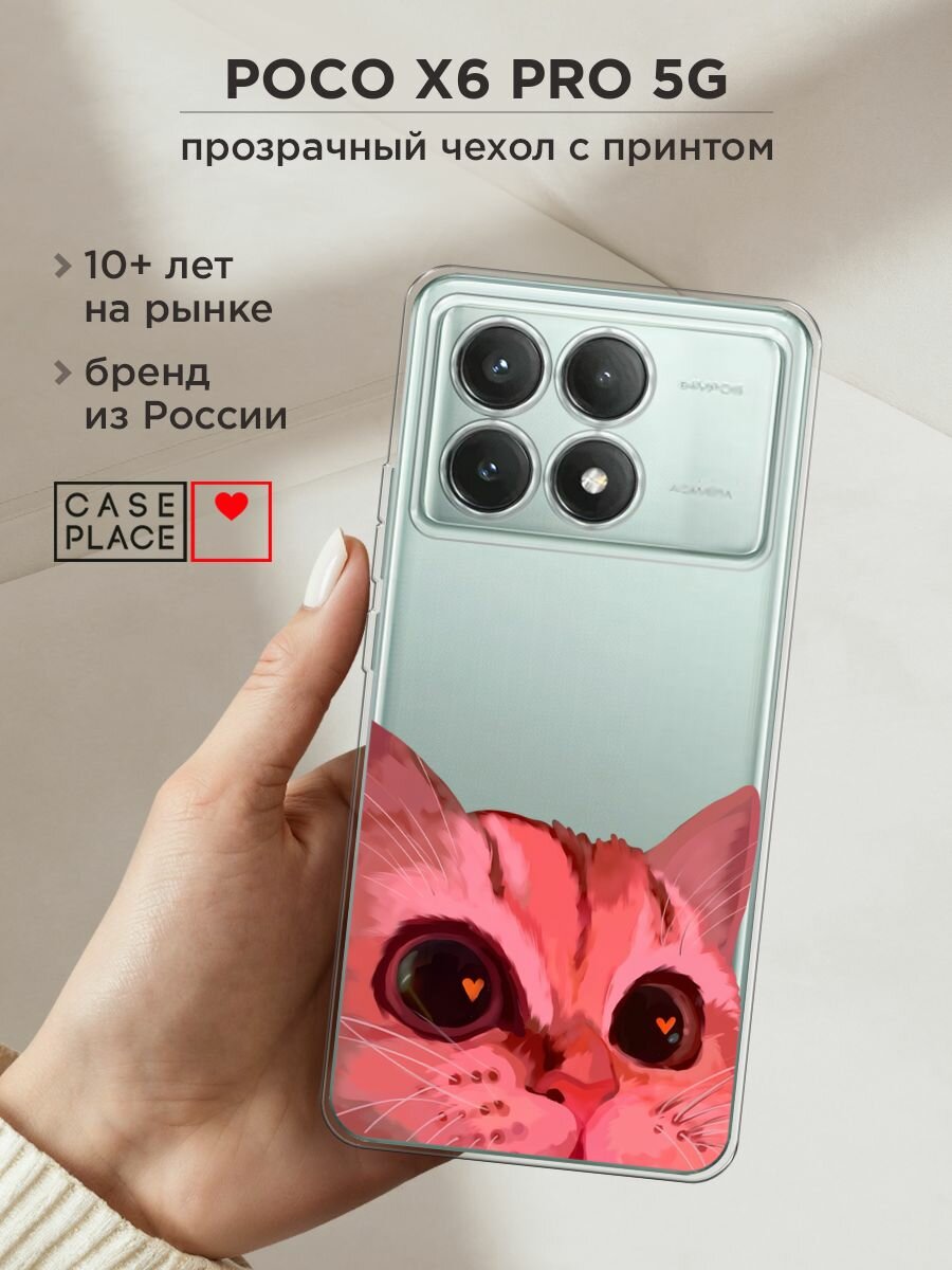 Чехол на Xiaomi Poco X6 PRO 5G / Поко X6 Про 5G с принтом "Affectionate cat - 8 марта", прозрачный