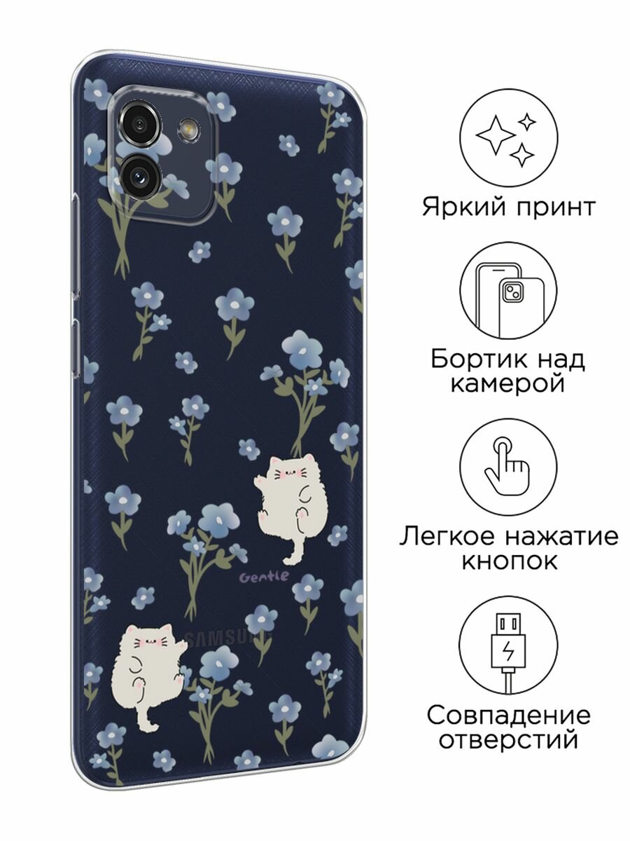 Чехол на Samsung Galaxy A03 / Самсунг Галакси А03 с принтом "Gentle cats", прозрачный — фото 1