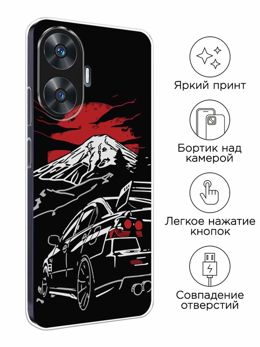 Чехол на Realme C55 / Реалми C55 с принтом "Машина в горах JDM" — фото 1