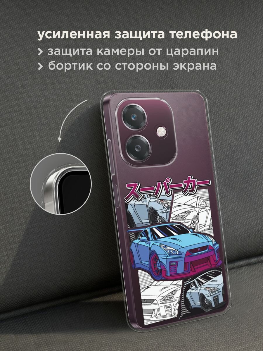 Чехол на Oppo A3/A3x / Оппо А3/A3x с принтом "JDM коллаж", прозрачный — фото 1