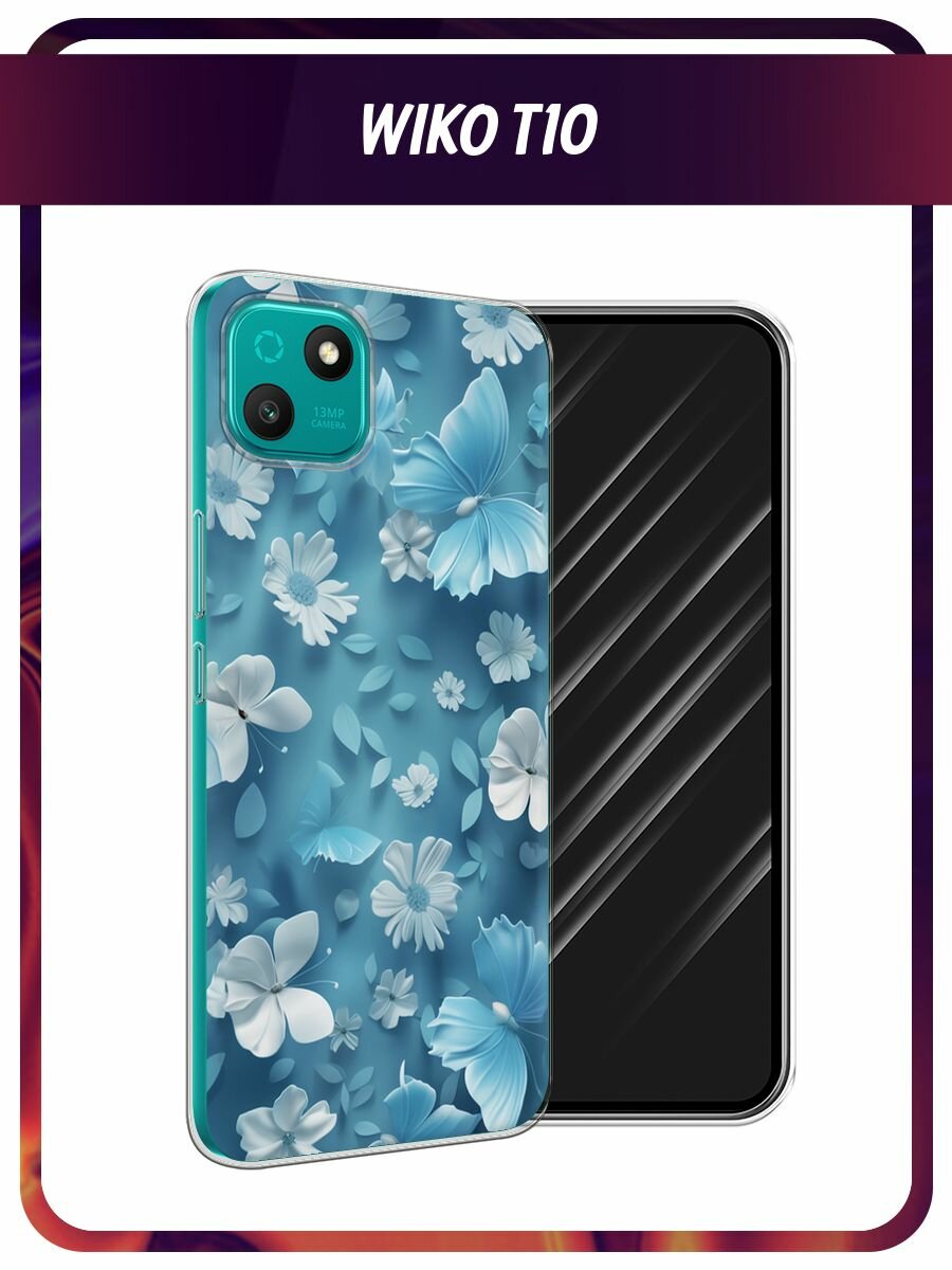 Чехол на Wiko T10 / Вико Т10 с принтом "Голубые глазурные цветы"