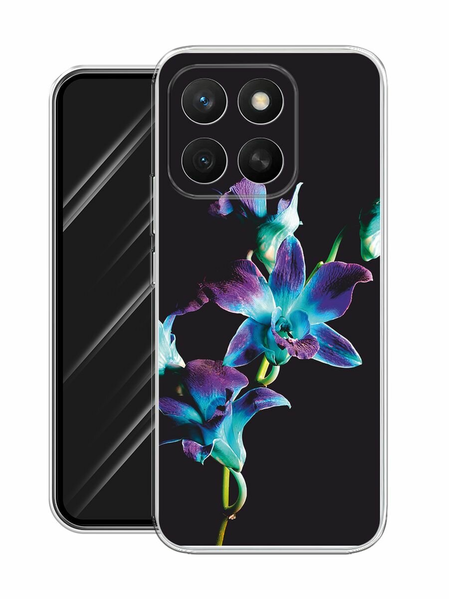 Чехол на Honor X8c / Хонор X8c с принтом "Синий цветок на черном" — фото 1