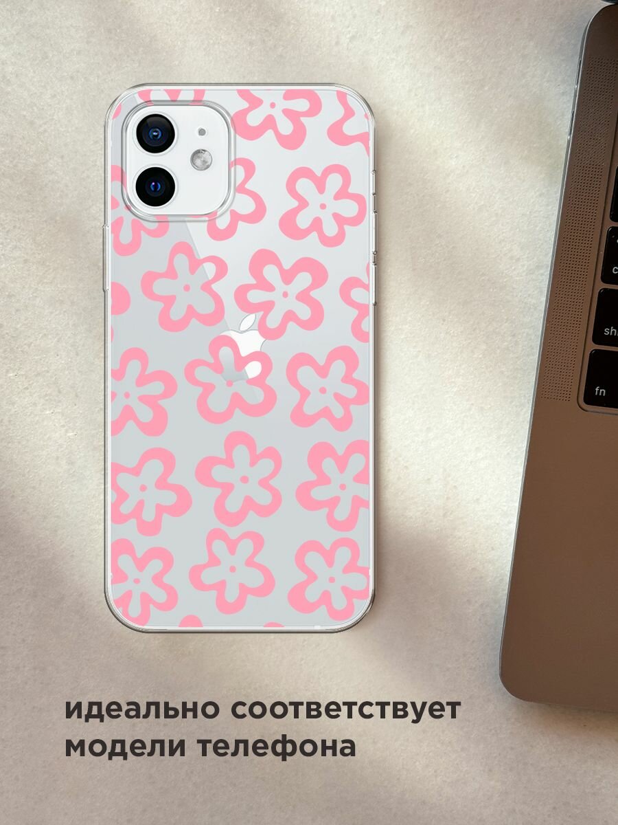 Чехол на Apple iPhone 12/12 Pro / Айфон 12/12 Про с принтом "Простые розовые цветочки", прозрачный — фото 1