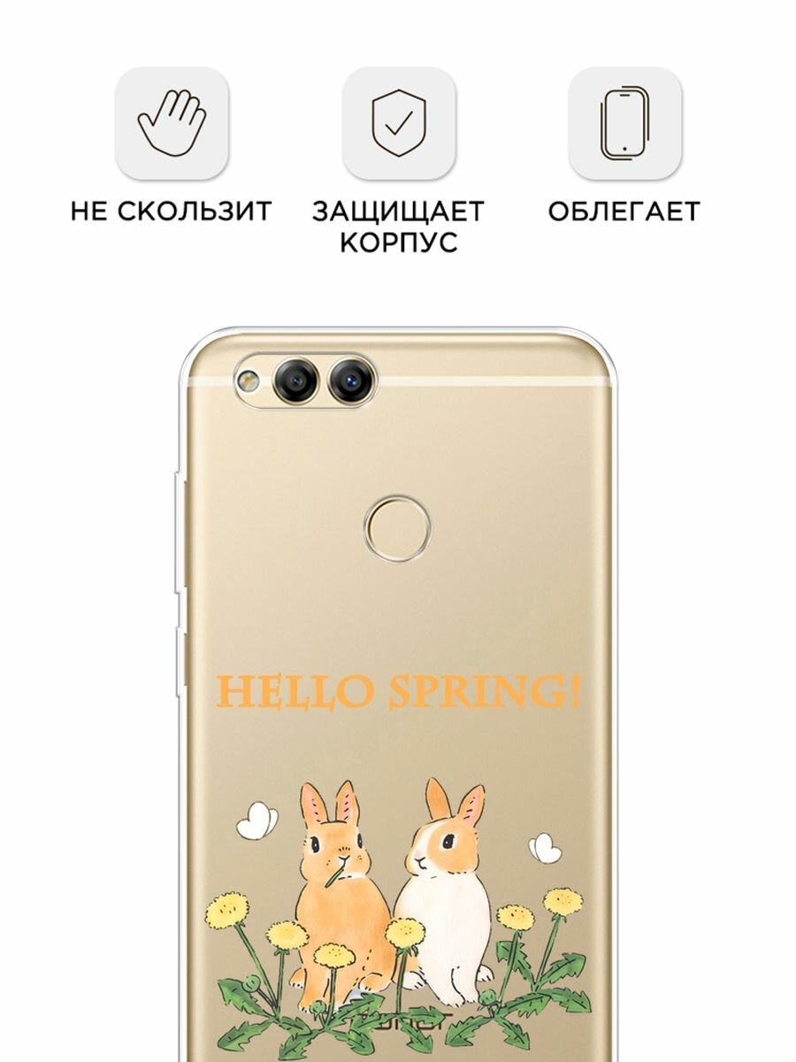 Чехол на Honor 7X / Хонор 7Х с принтом "Весенние кролики", прозрачный — фото 1
