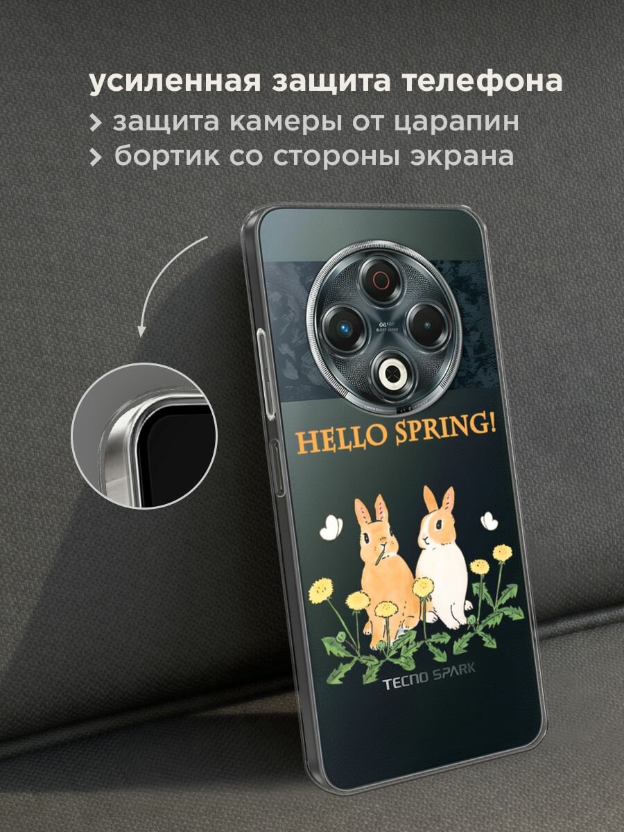 Чехол на Tecno Spark 30 / Текно Спарк 30 с принтом "Весенние кролики", прозрачный — фото 1