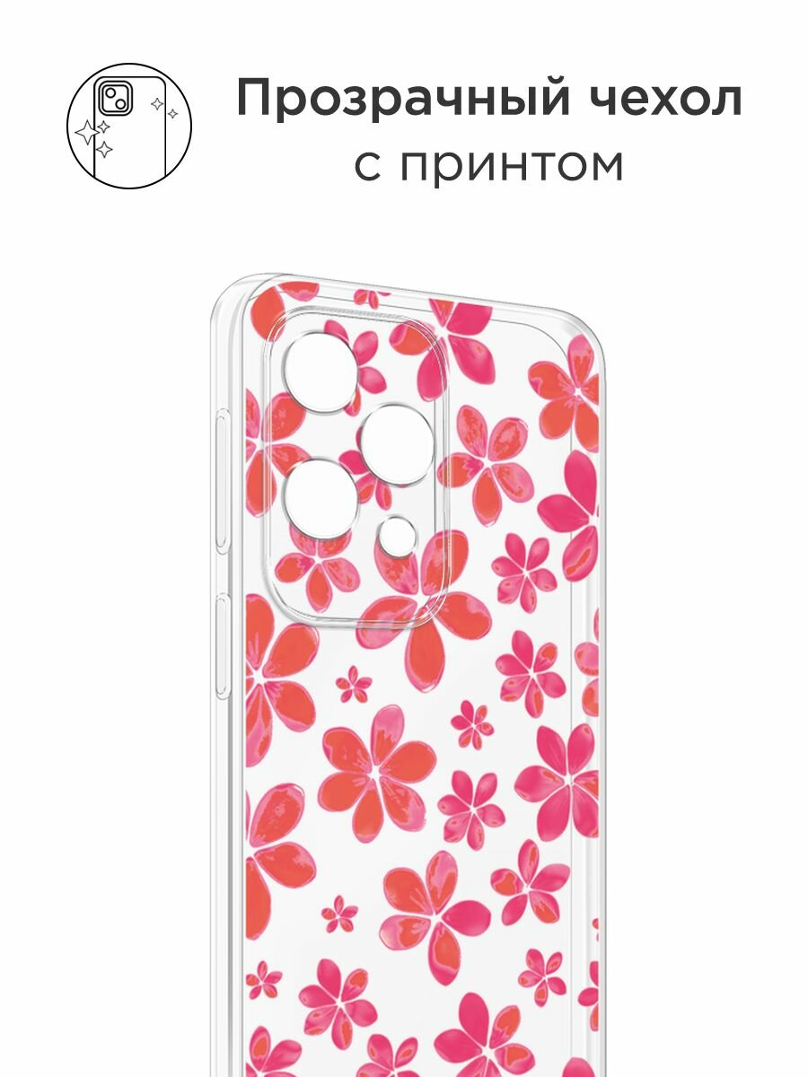 Чехол на Honor X6c / Хонор X6c с принтом "Росыпь ярких цветов", прозрачный — фото 1