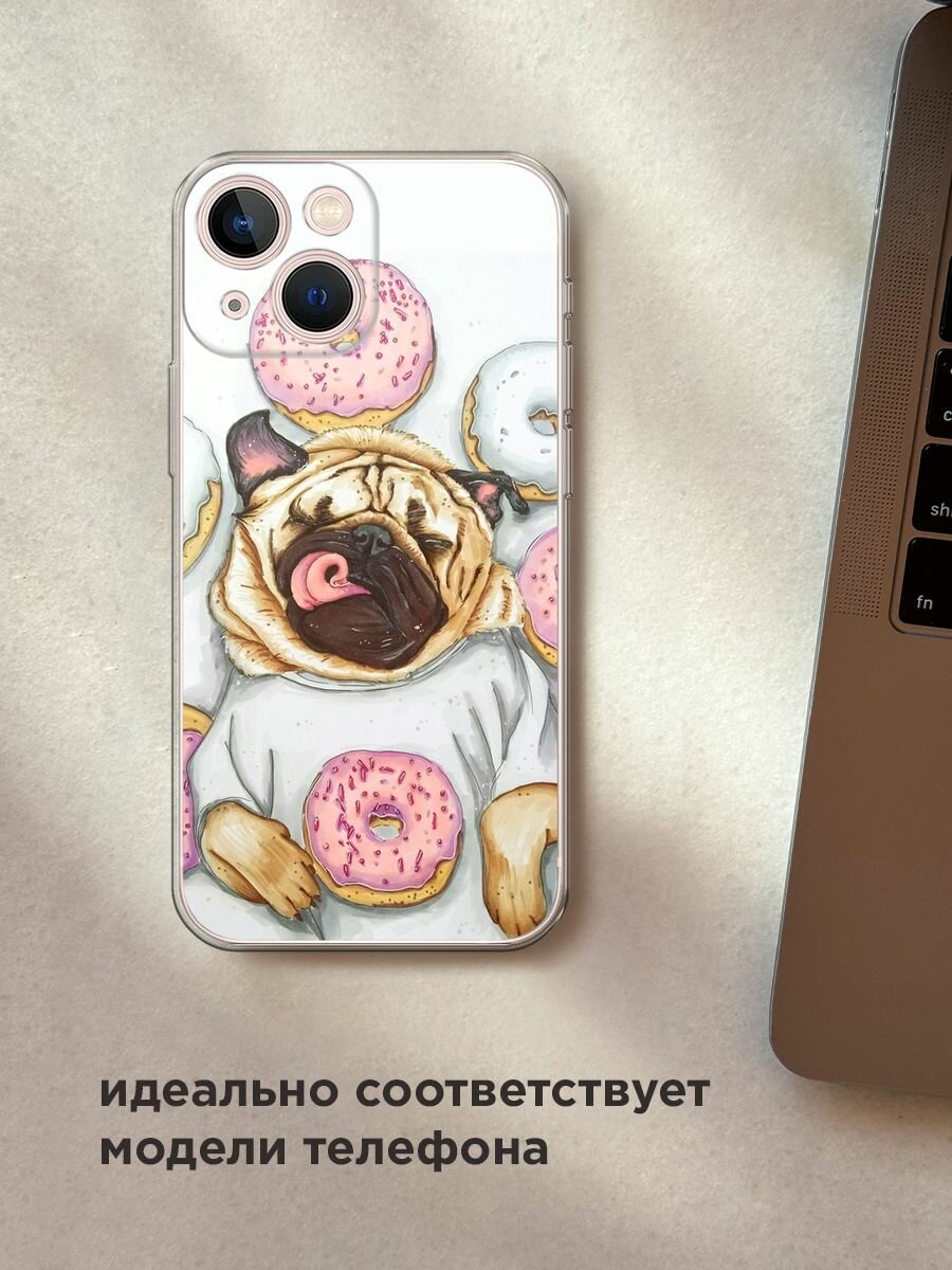 Чехол на Apple iPhone 13 mini / Айфон 13 мини с принтом "Счастливый мопс" — фото 1