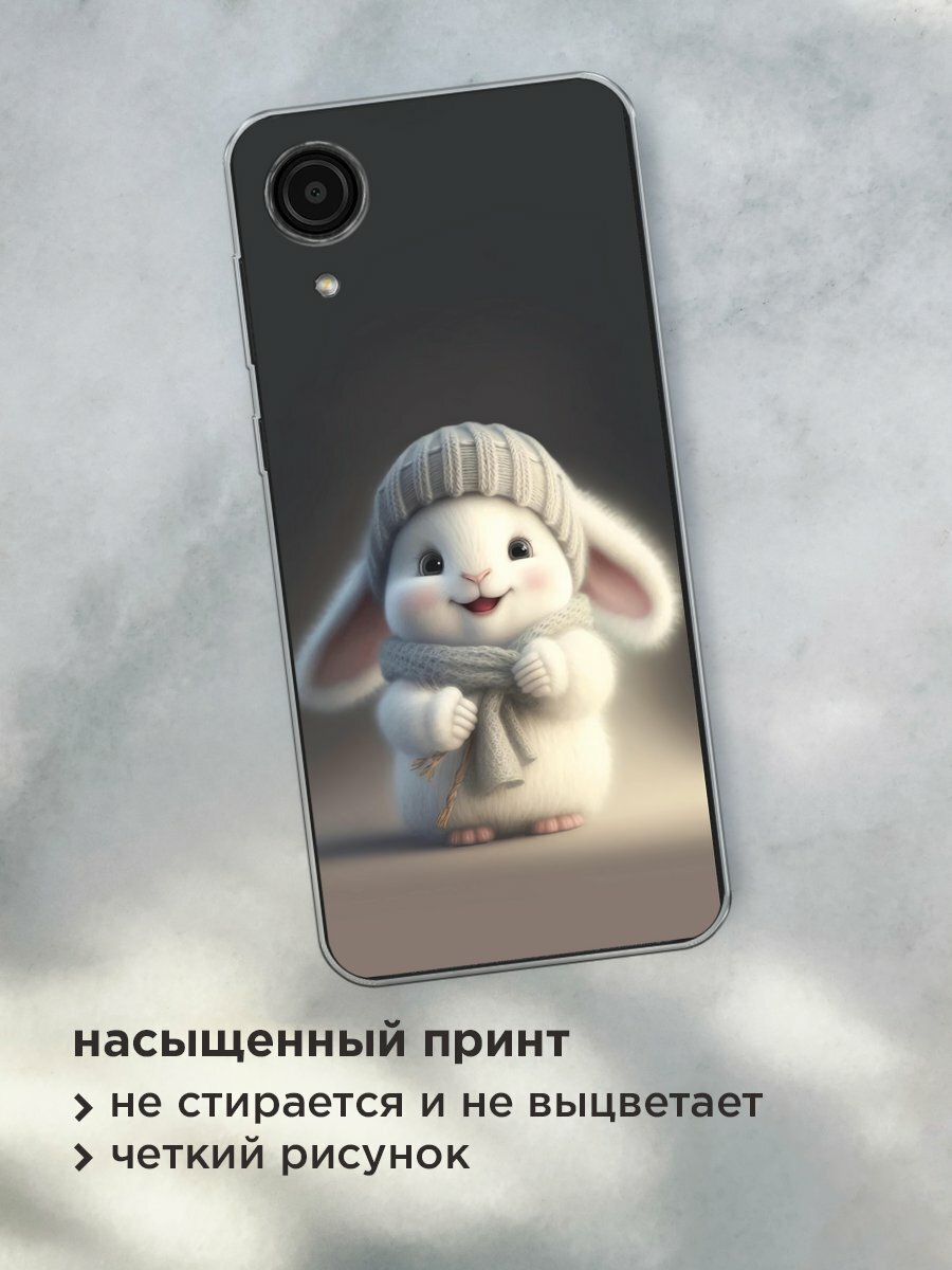 Чехол на Samsung Galaxy A03 Core / Самсунг Галакси А03 Core с принтом "Белый крольчонок в шапке" — фото 1