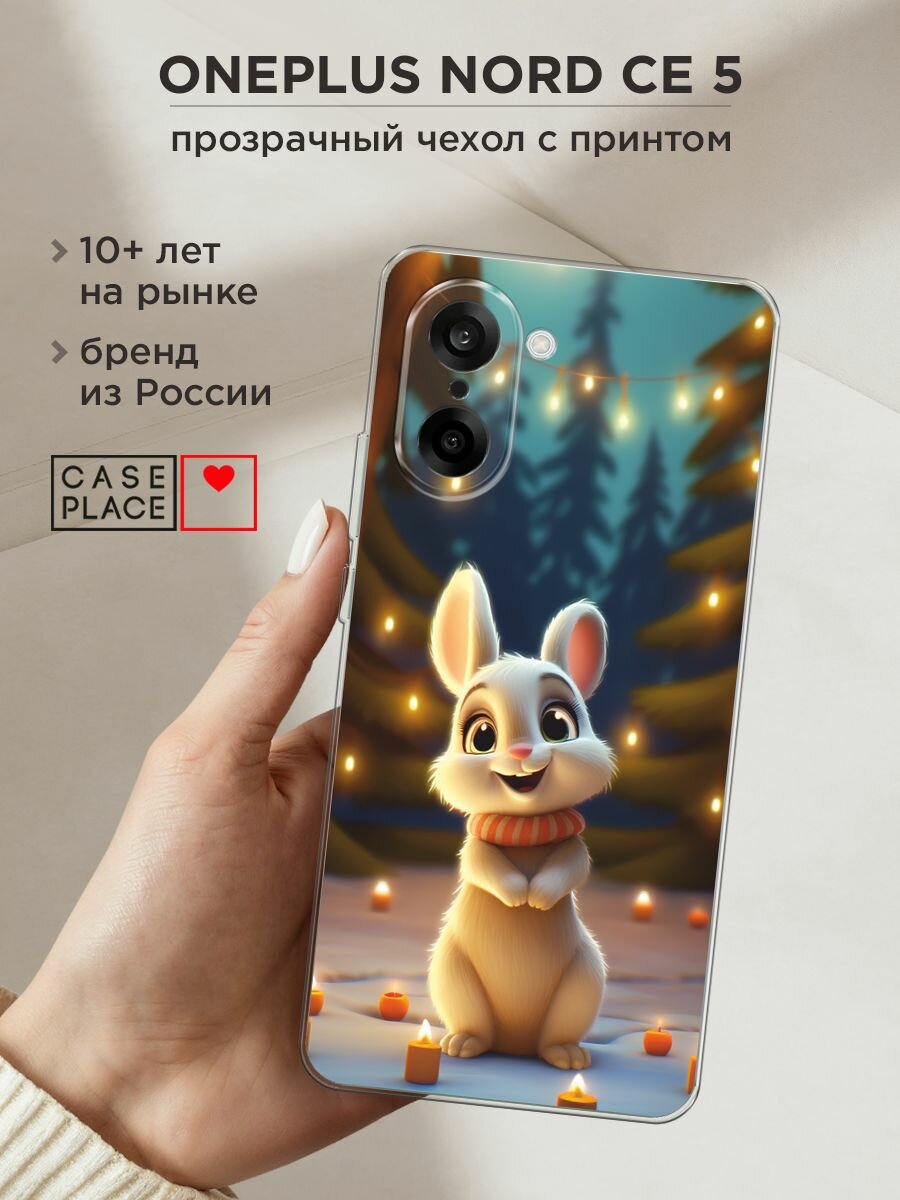 Чехол на OnePlus Nord CE 5 / Ван Плас Норд СЕ 5 с принтом "Кролик среди свечей"