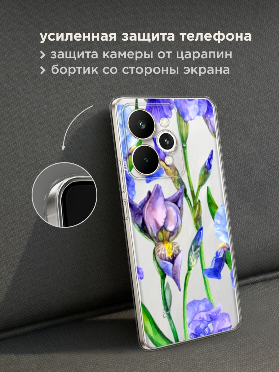 Чехол на Realme 15 Pro / Реалми 15 Про с принтом "Синие ирисы", прозрачный — фото 1