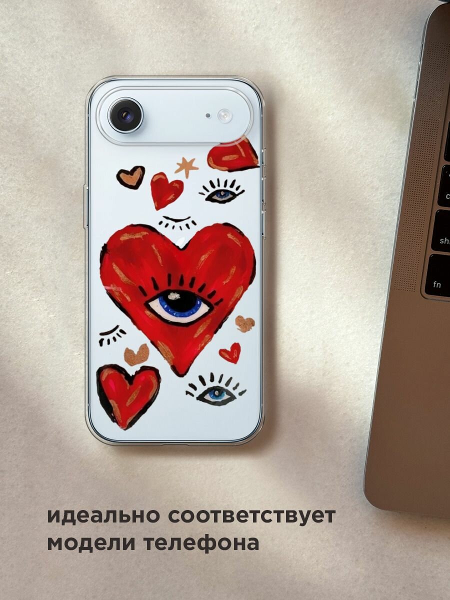 Чехол на Apple iPhone Air / Айфон Айр с принтом "Нарисованные гуашью сердца", прозрачный — фото 1