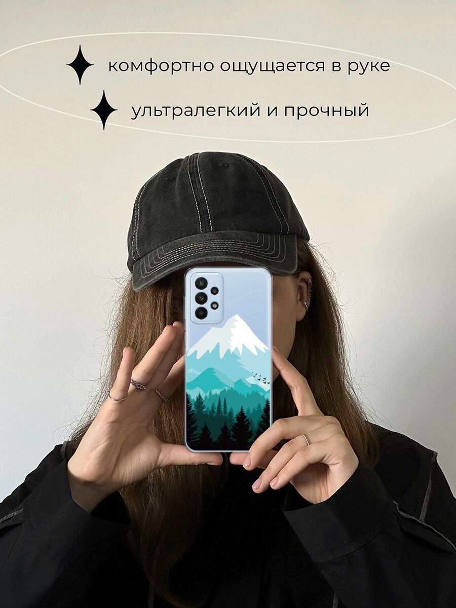 Чехол на Samsung Galaxy A23 / Самсунг Галакси А23 с принтом "Синяя снежная гора", прозрачный — фото 1