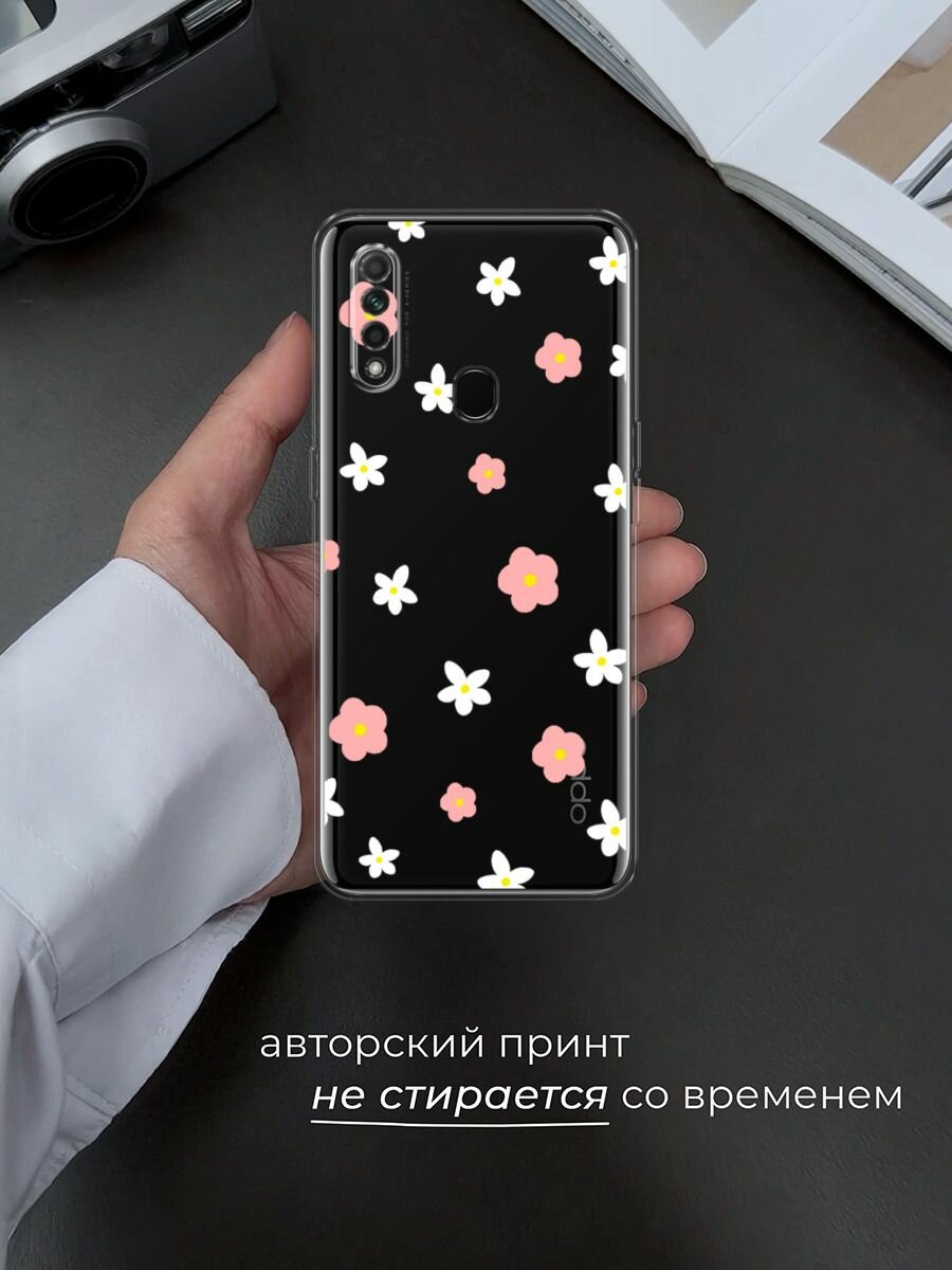 Чехол на Oppo A31 / Оппо А31 с принтом "Розовые и белые цветы", прозрачный — фото 1